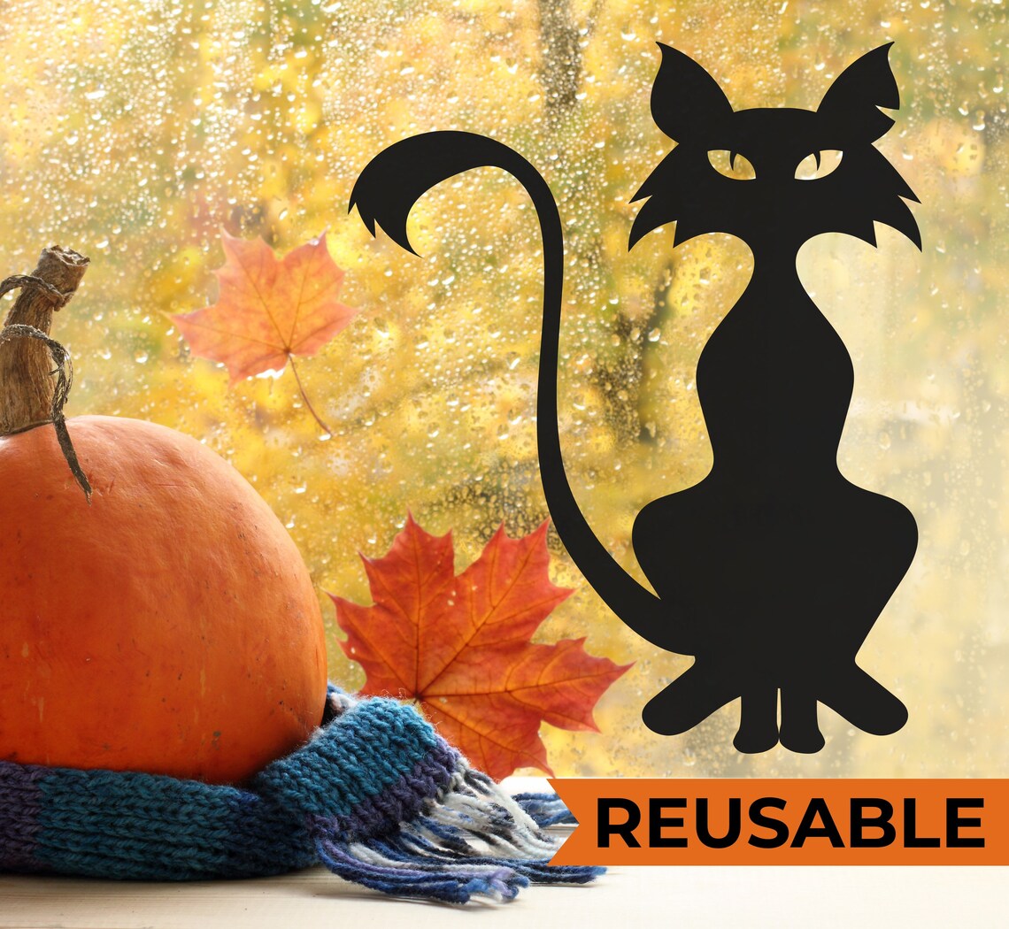 Reusable Black Cat Window Cling Halloween Decor Window - Etsy