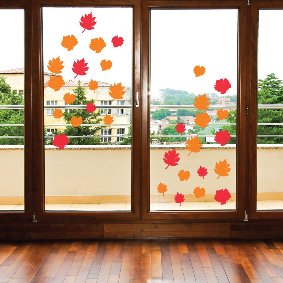 REUSABLE Leaves Fall Leaves Window Cling Halloween Decor Halloween ...