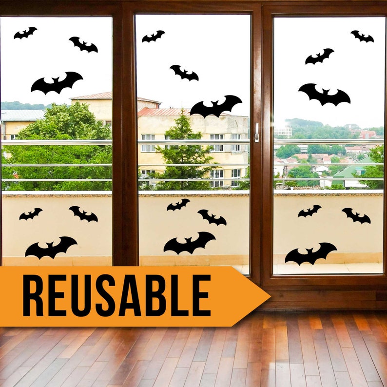 Reusable Bats Window Cling Window Sticker Halloween Decor | Etsy