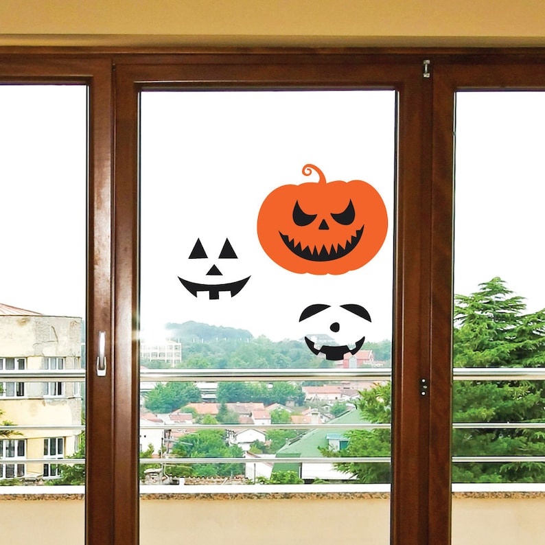 REUSABLE Pumpkin Faces Window Cling Halloween Decor - Etsy