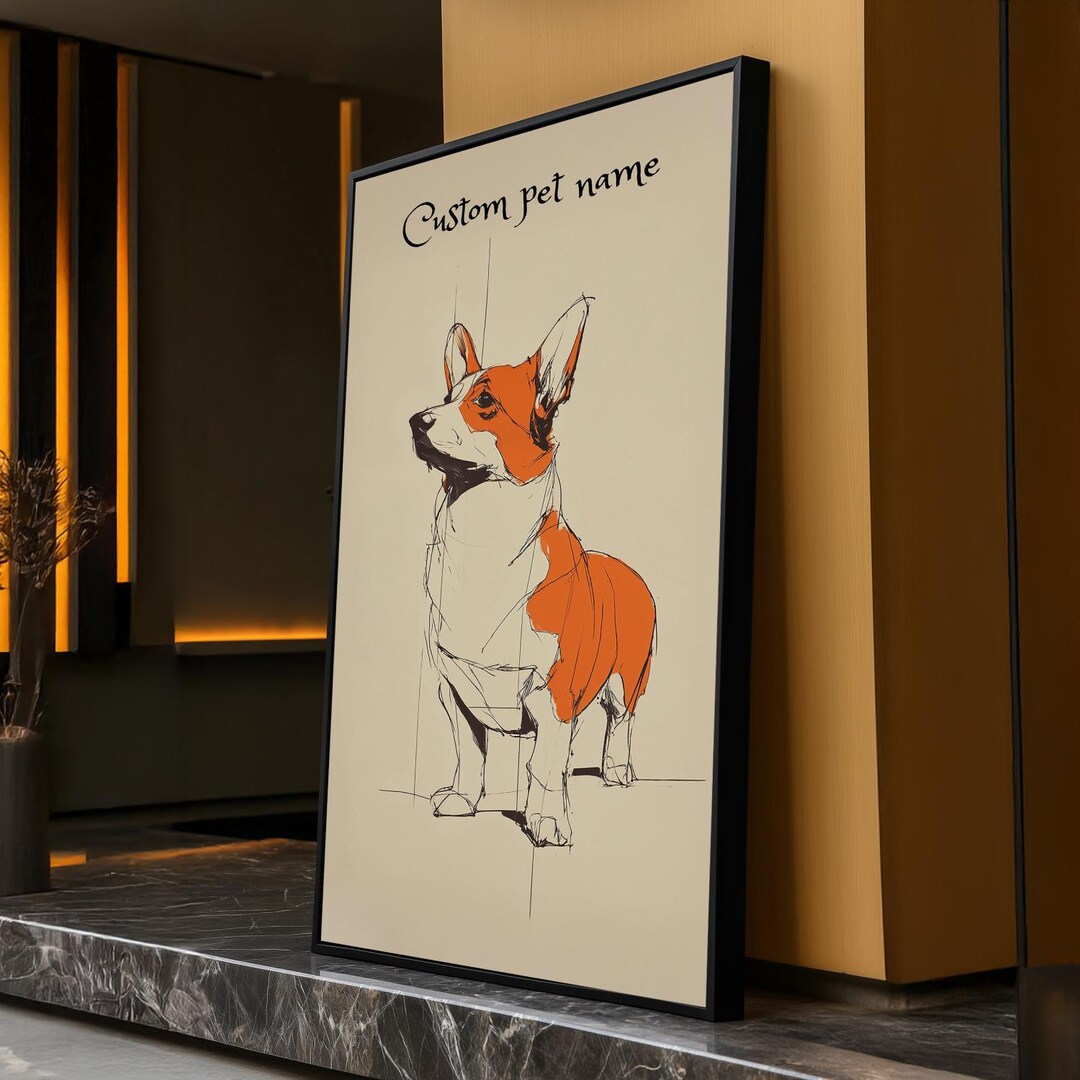 Custom Corgi Sketch Poster, Minimalist Dog Line Art, Personalized Pet ...