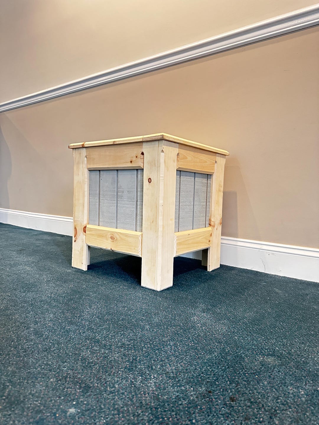 Handmade Rustic Pine Wood End Table – Farmhouse Style With Gray Shiplap ...