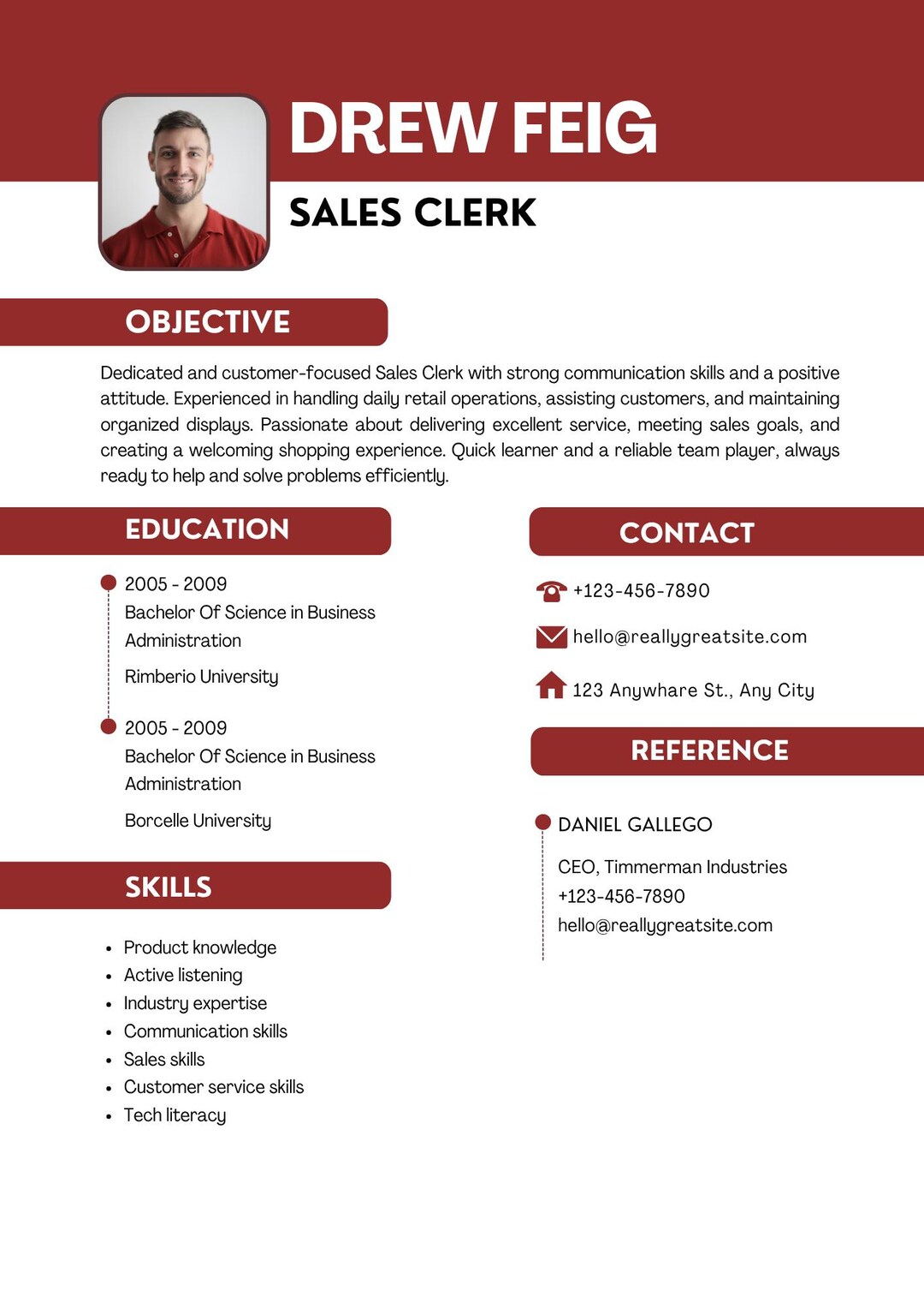 Simple and Professional CV Template | Editable Resume for Word and ...