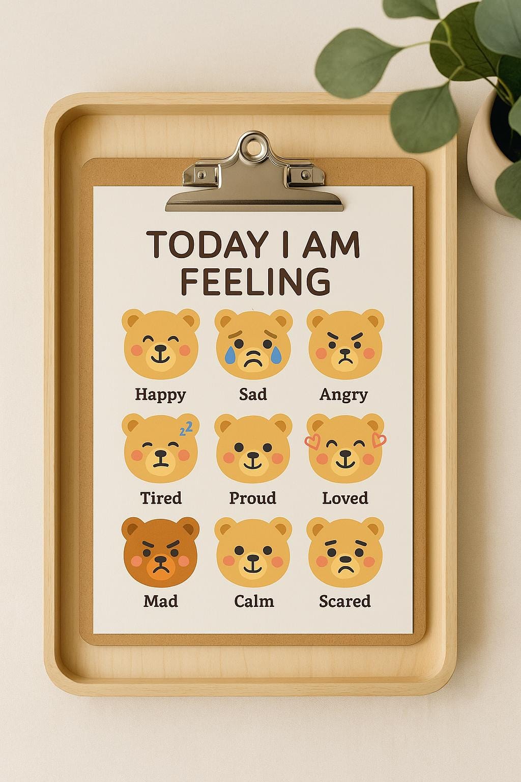 Today I Am Feeling Bear Emotions Chart for Kids | Printable Feelings ...