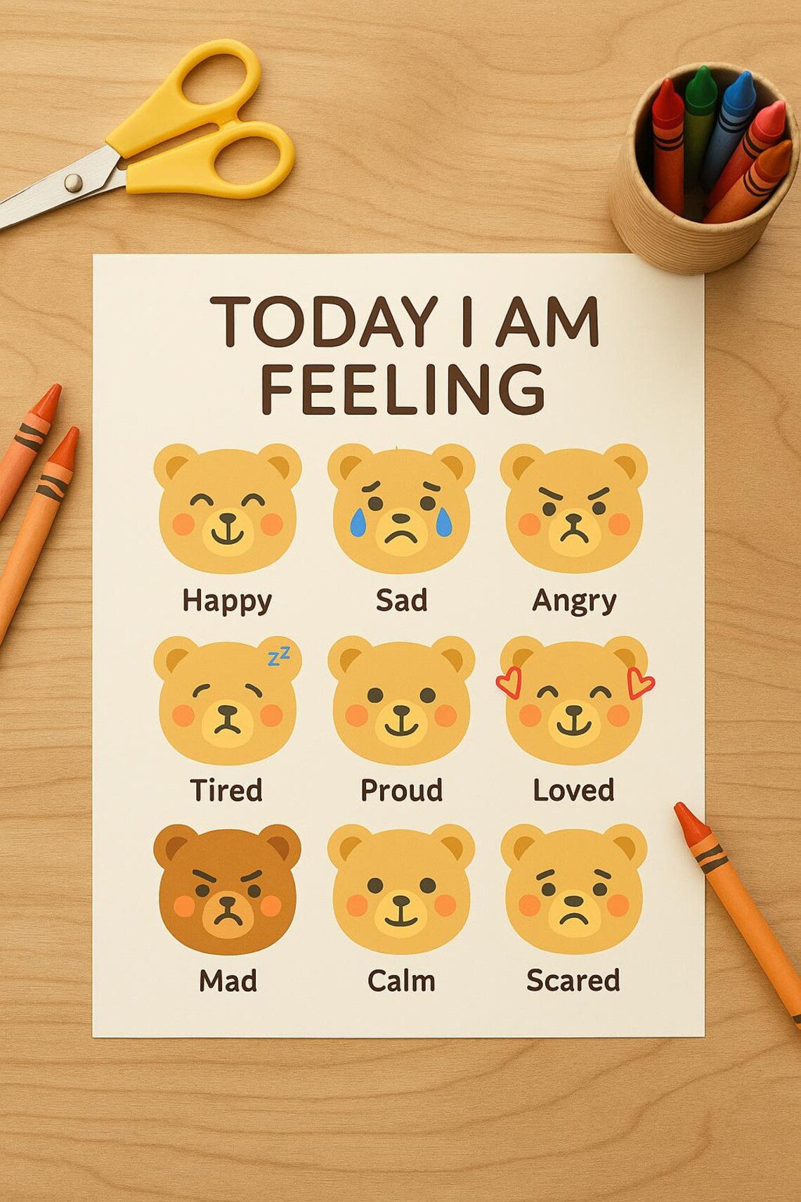 Today I Am Feeling Bear Emotions Chart for Kids | Printable Feelings ...