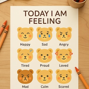 Today I Am Feeling Bear Emotions Chart for Kids | Printable Feelings ...