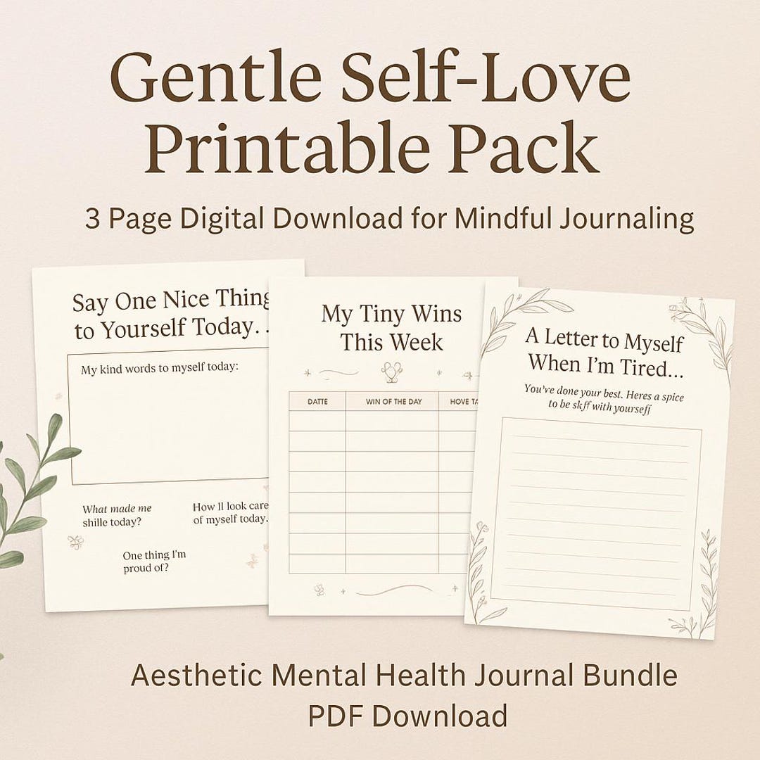 Gentle Self-love Printable Pack | Affirmation + Tiny Wins + Mindset ...