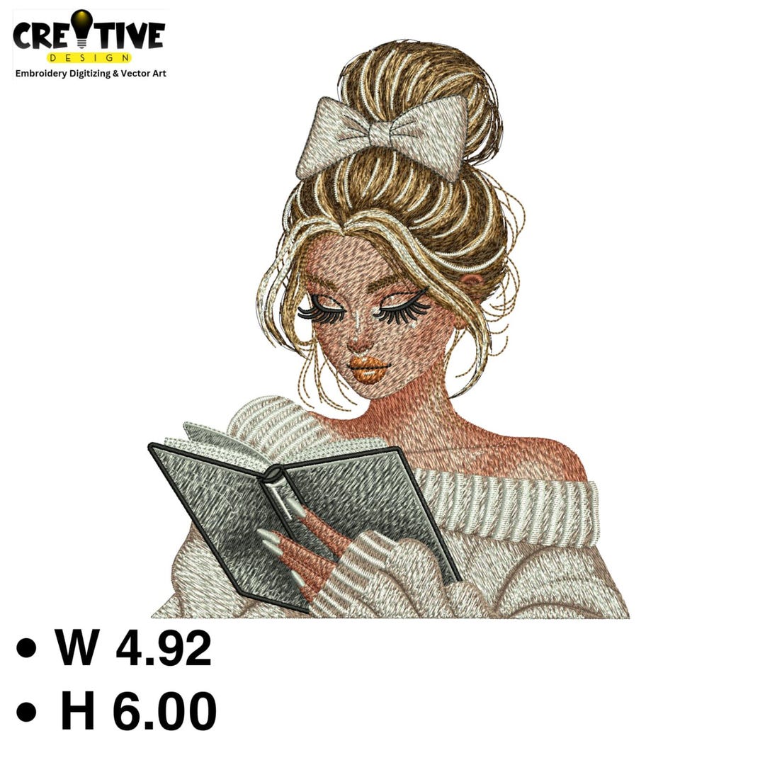 Girl Reading Book Embroidery Design, Instant Download - Etsy