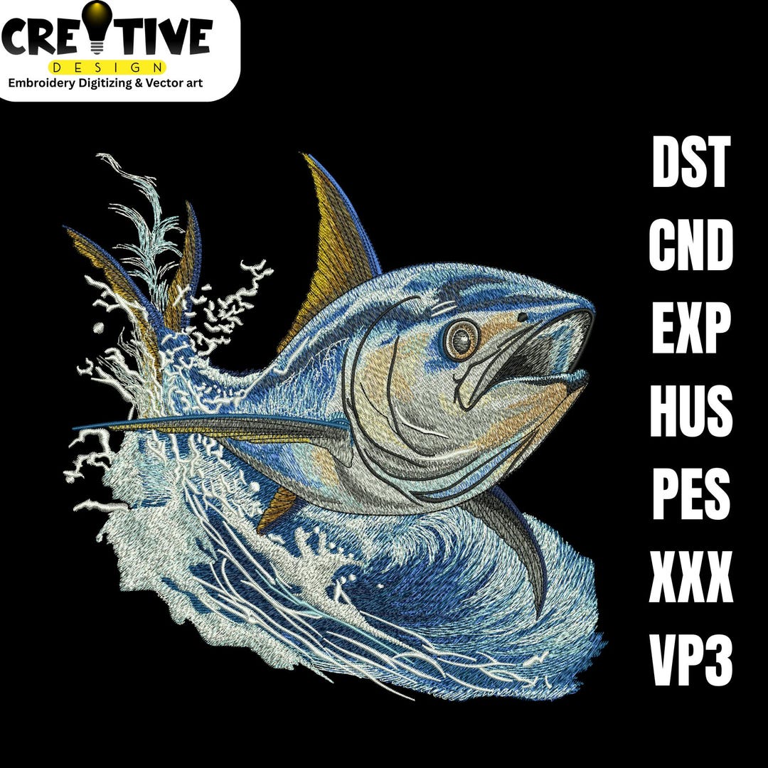 Yellowfin Tuna Embroidery Design: Realistic Fish, Angler Gift (instant ...