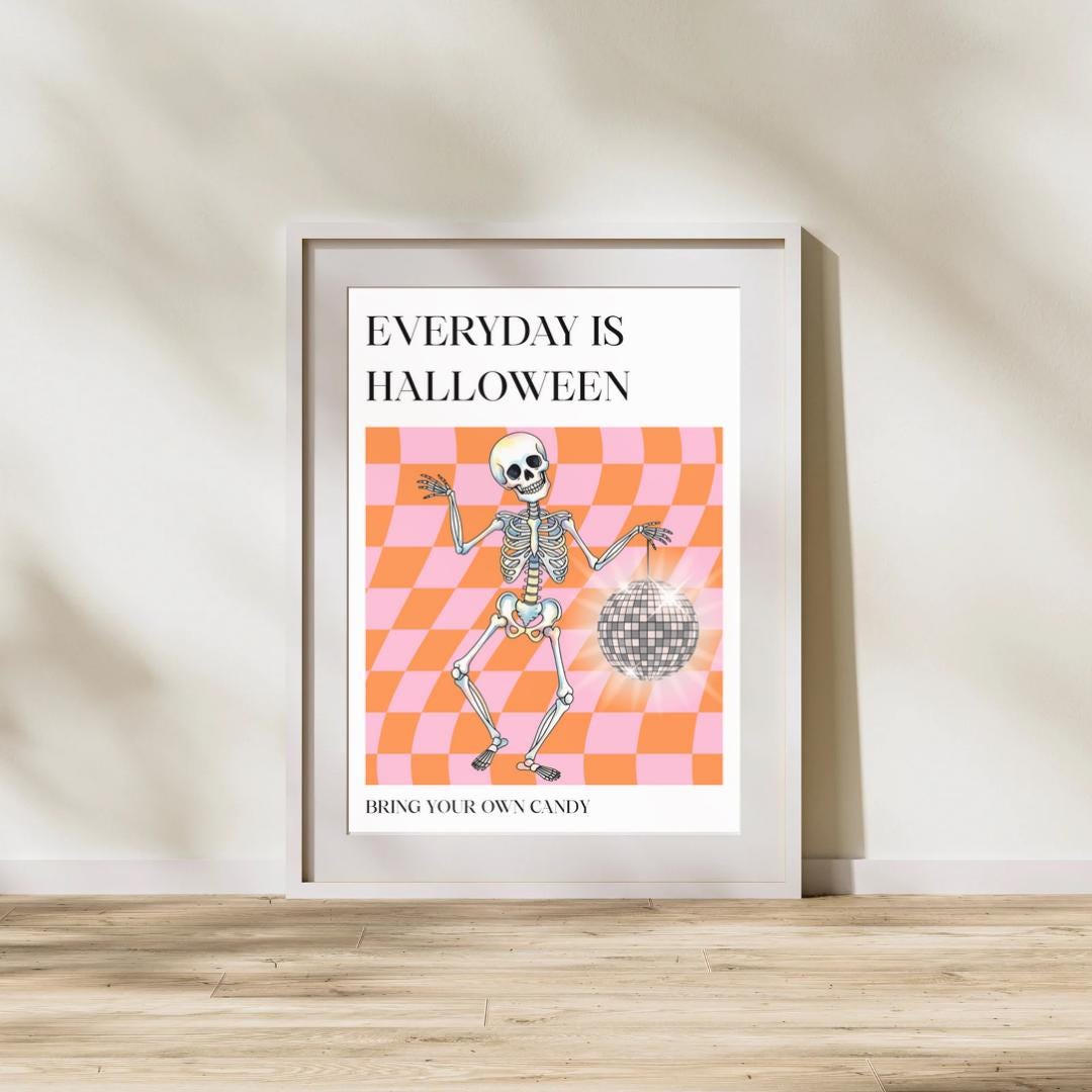 Retro Halloween Disco Skeleton Print: Funky Spooky Home Decor (PDF ...