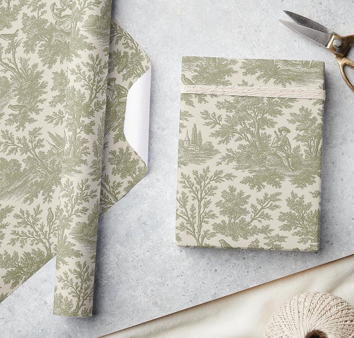 Vintage Toile Wrapping Paper – Green French Toile Gift Wrap Roll - Etsy