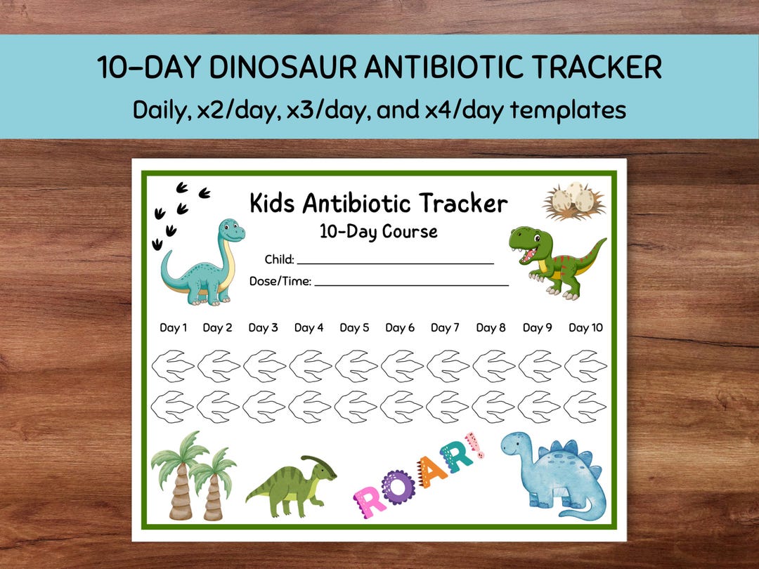 Dinosaur 10-day Antibiotic Tracker Bundle | Reusable Kids Medicine ...