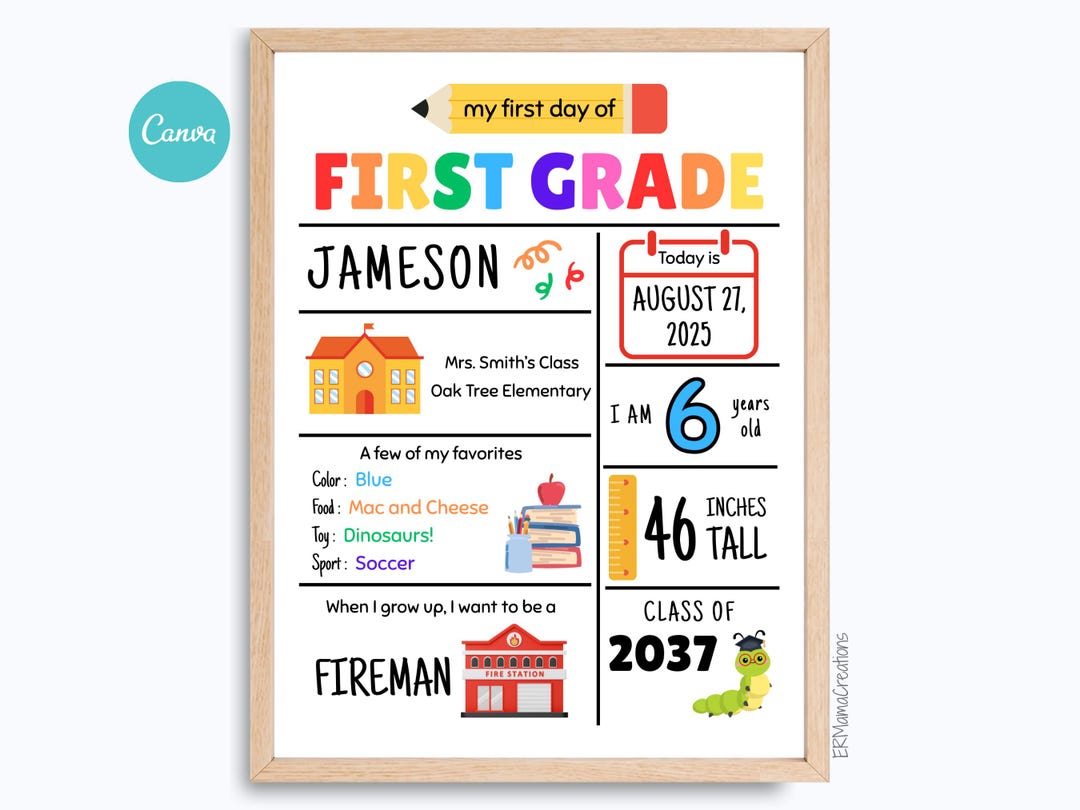 Editable First Day of First Grade Poster | Back to School Keepsake Sign ...