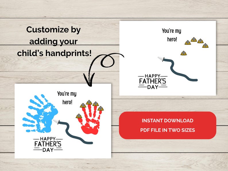 Firefighter Father's Day Handprint Footprint Crafts | Digital Download ...