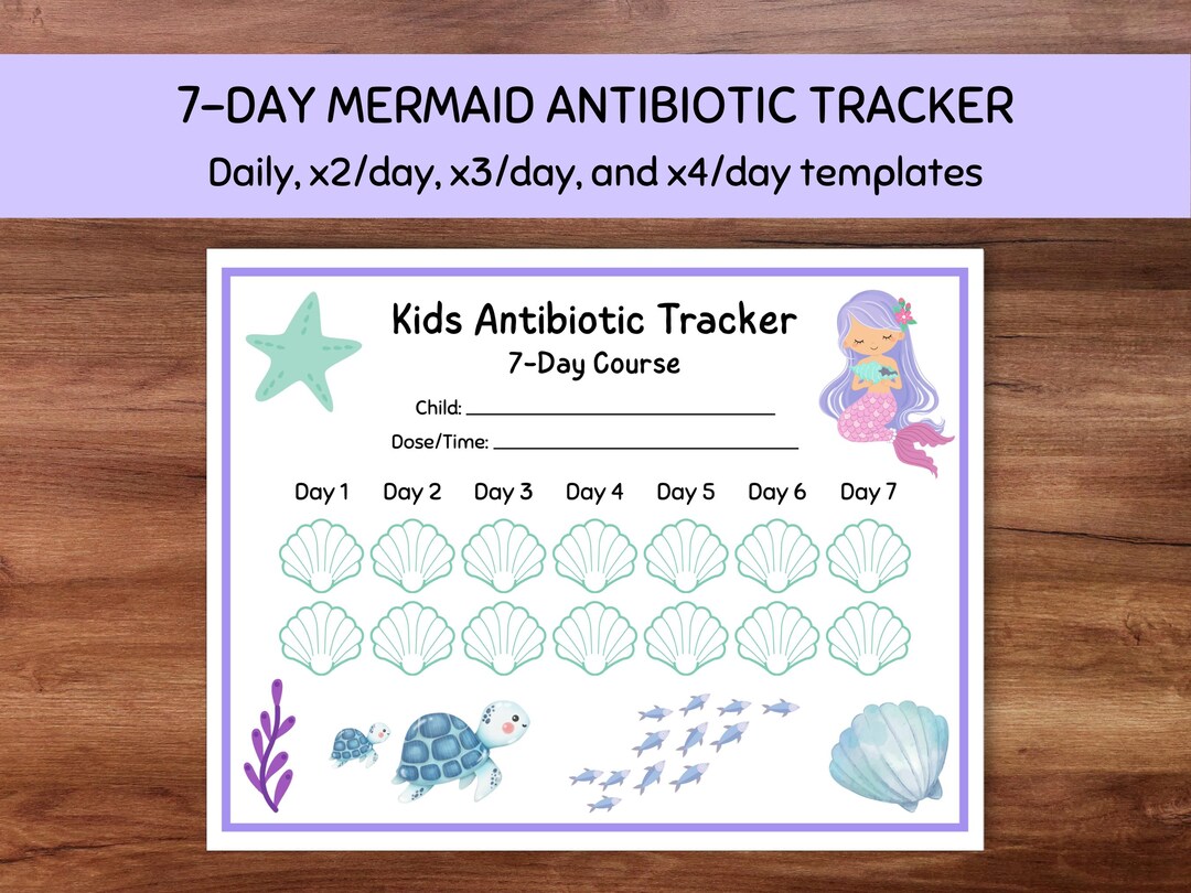 Mermaid 7-day Antibiotic Tracker Bundle | Reusable Kids Medicine Dosing ...