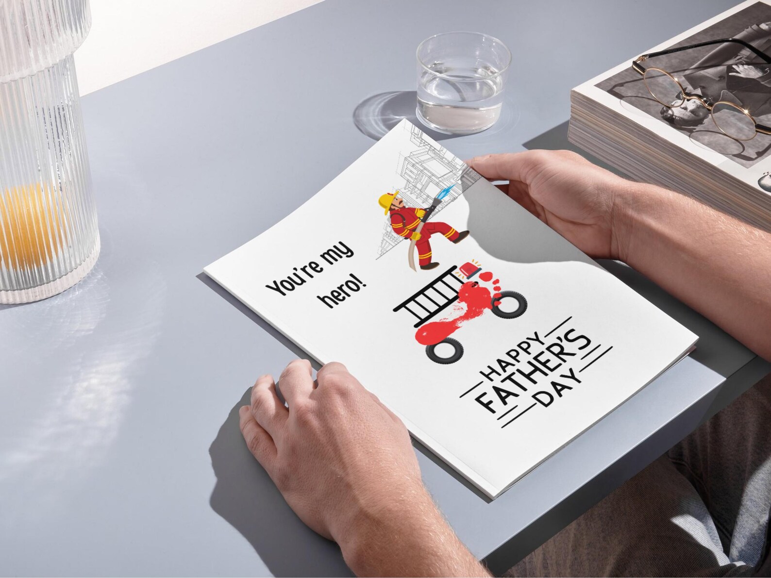 Firefighter Father's Day Handprint Footprint Crafts | Digital Download ...