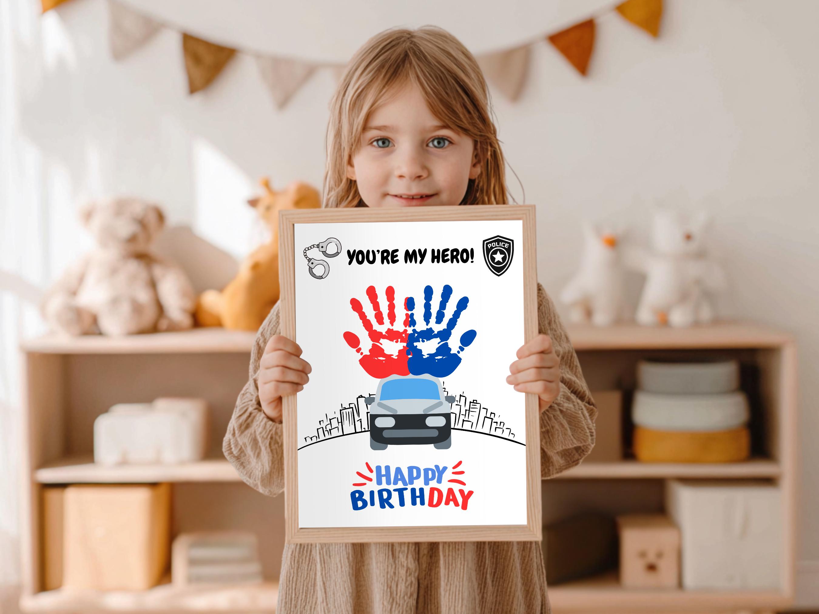 Birthday Police Officer Handprint Craft | Gift From Kids to Family and ...