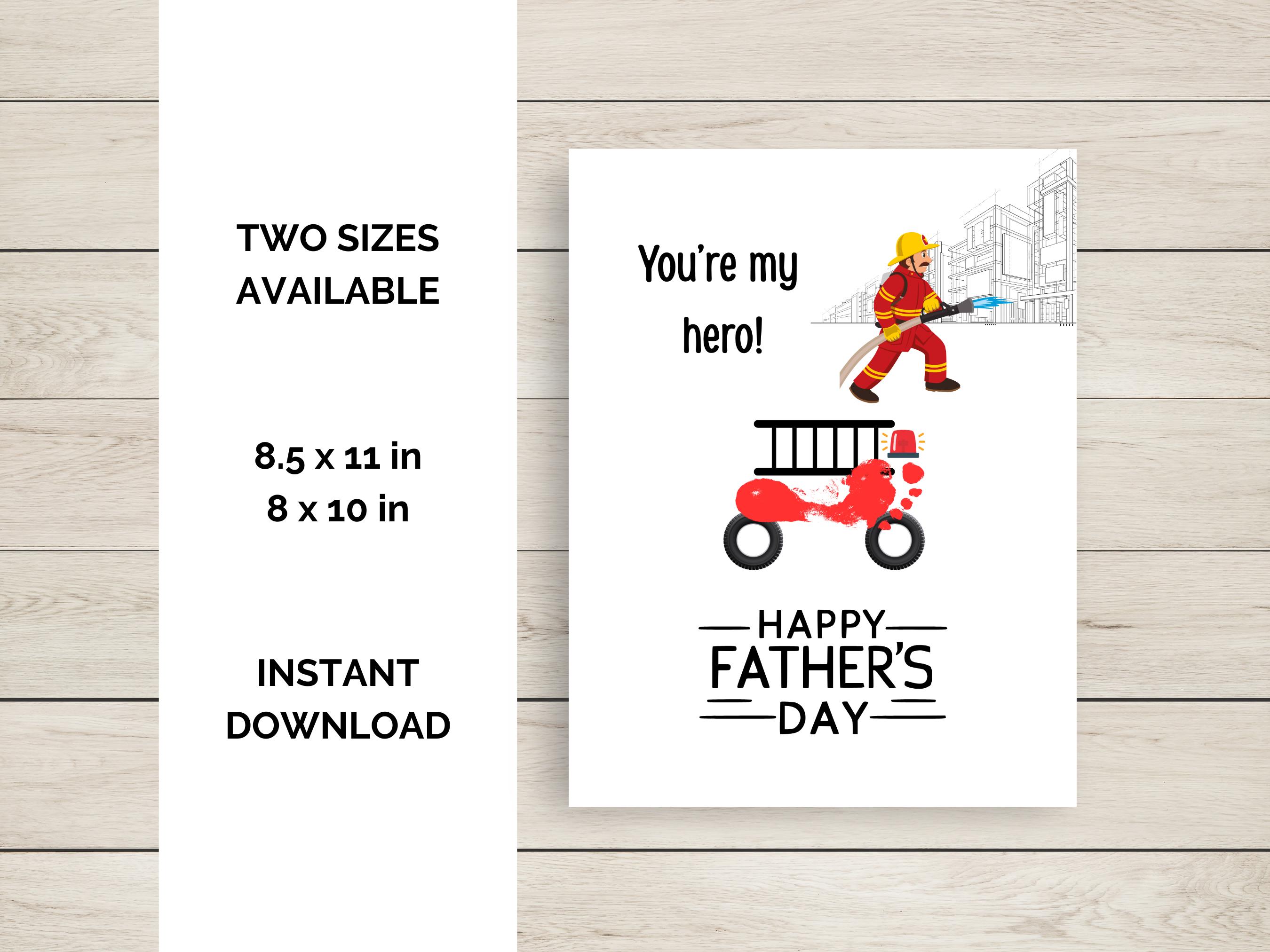 Firefighter Father's Day Handprint Footprint Crafts | Digital Download ...