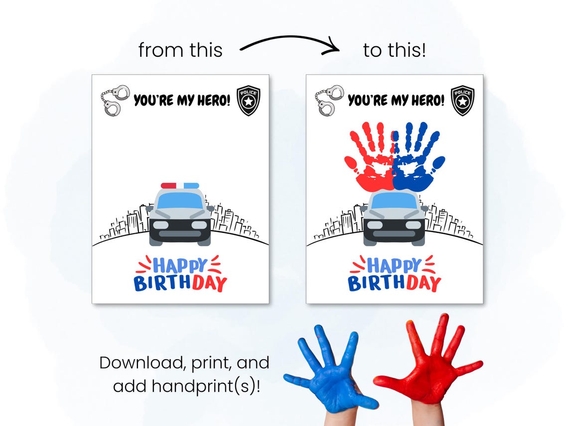 Birthday Police Officer Handprint Craft | Gift From Kids to Family and ...