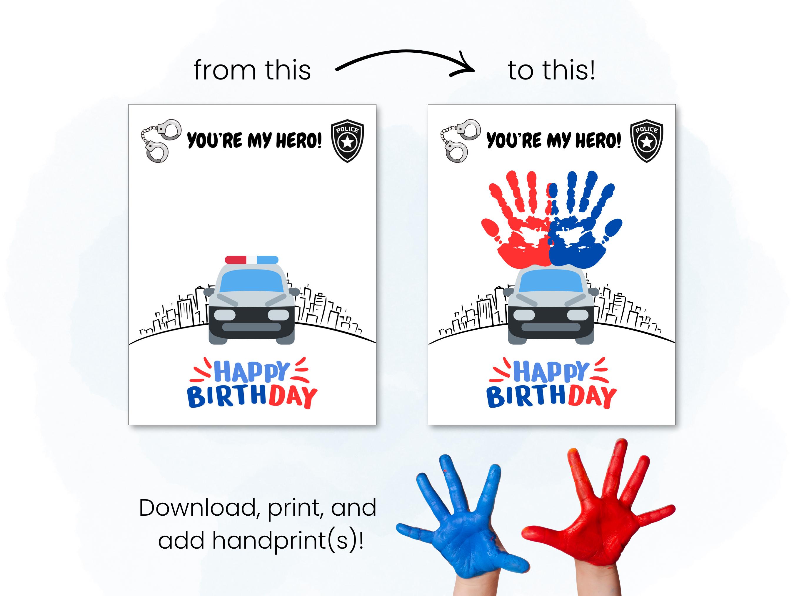 Birthday Police Officer Handprint Craft | Gift From Kids to Family and ...