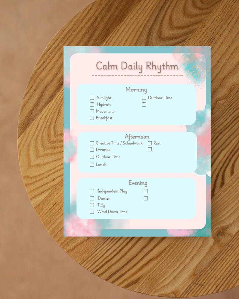 Daily Rhythm Printable Chart – Calm Minimalist Routine | Family ...