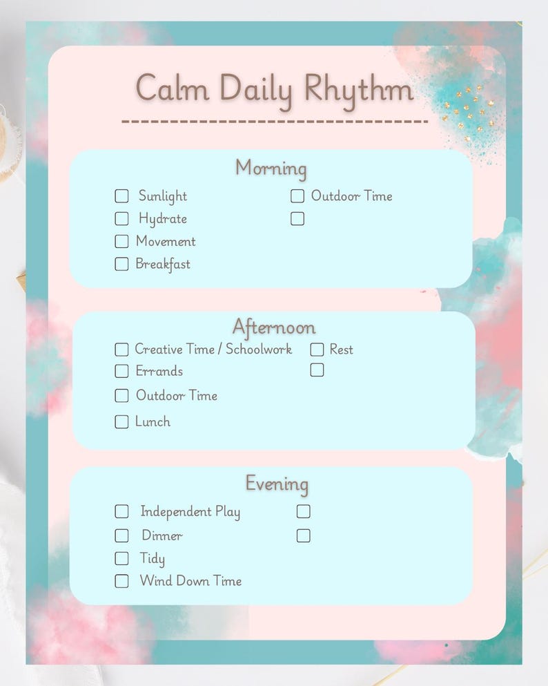 Daily Rhythm Printable Chart – Calm Minimalist Routine | Family ...