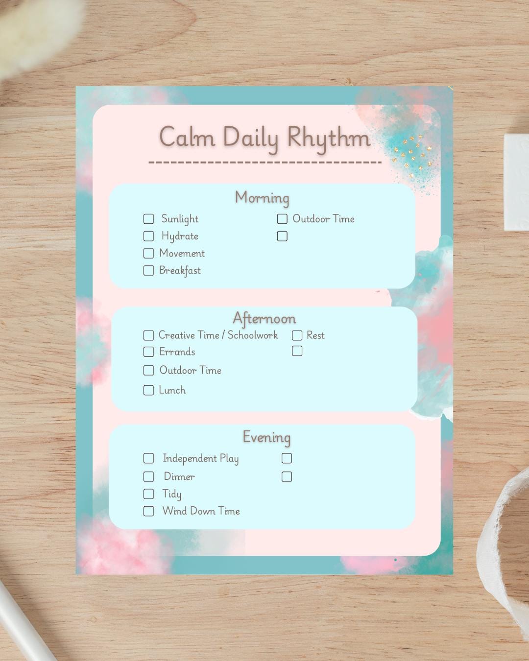 Daily Rhythm Printable Chart – Calm Minimalist Routine | Family ...