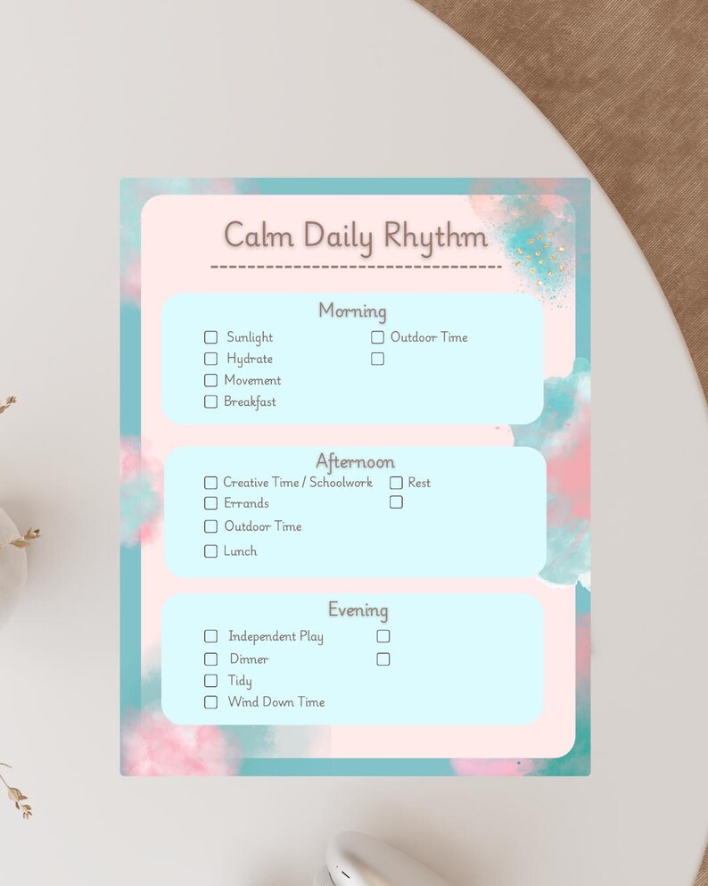 Daily Rhythm Printable Chart – Calm Minimalist Routine | Family ...