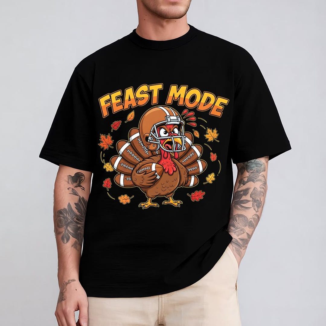 Feast Mode Turkey Football PNG: Thanksgiving Sublimation Design ...