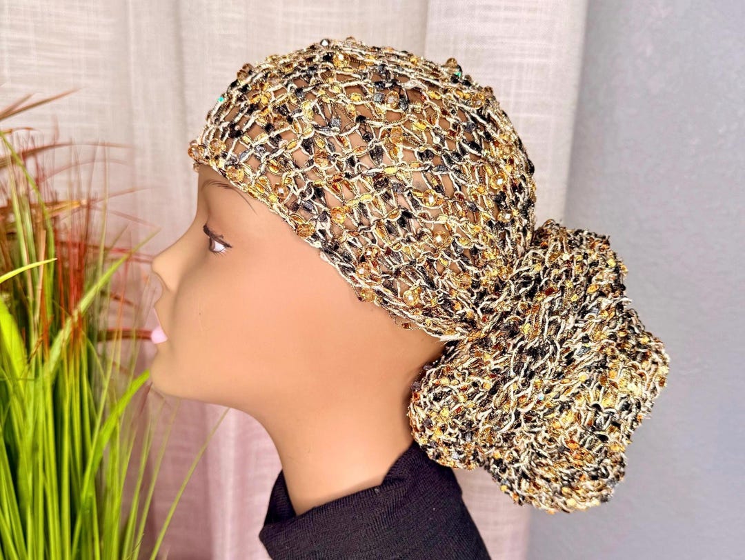 Beaded Sequin Head Wrap - Handmade With Silky Lace & Golden Sparkles ...