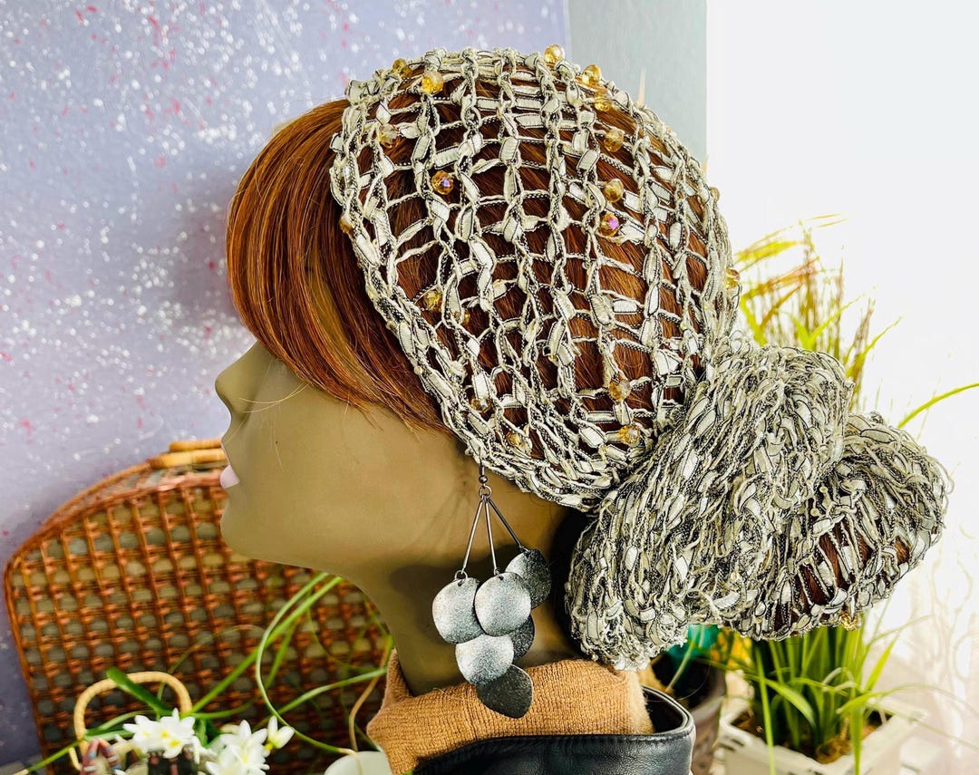 Beaded Sequin Head Wrap - Handmade With Shimmering Silky Lace ...