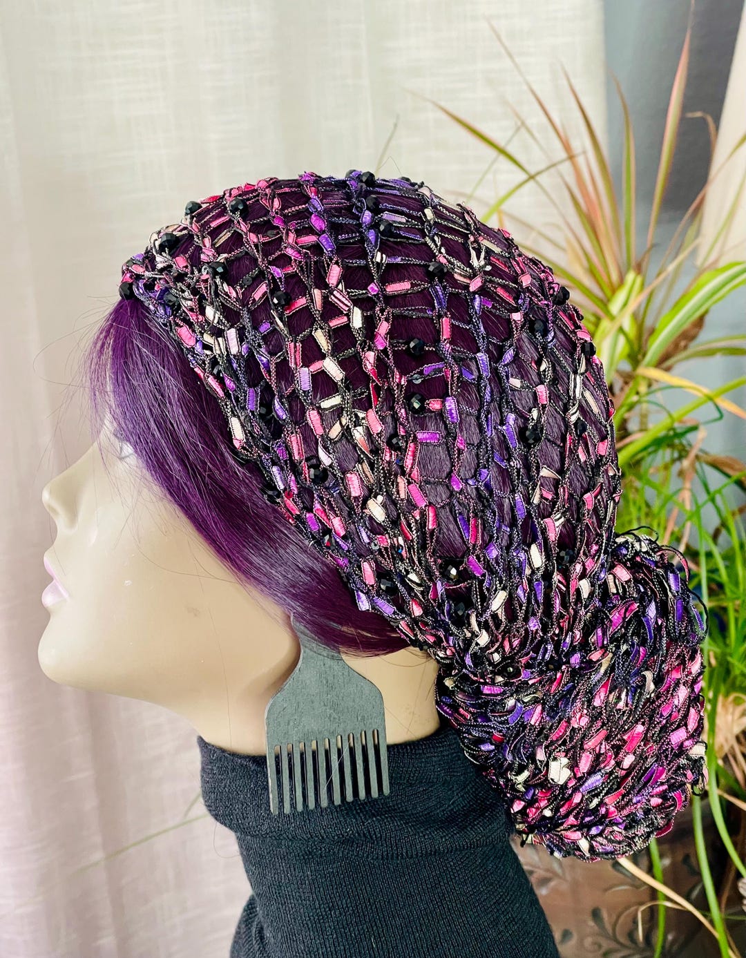 Beaded Sequin Head Wrap – Orchid Noir | Orchid & Plum Luxury Turban ...