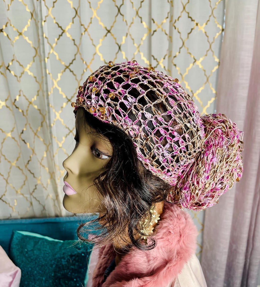 Bejeweled Silky Lace Head Wrap With Sparkling Beads and Sequins Orchid ...
