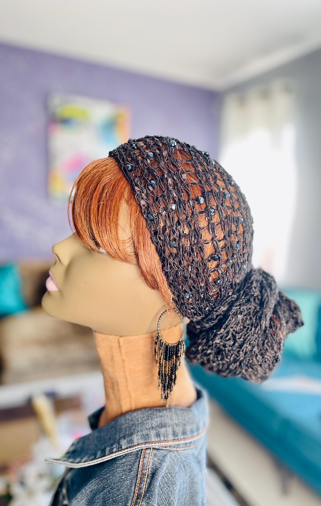 Bejeweled Silky Fall Head Wrap With Sparkling Beads and Sequins Starry ...
