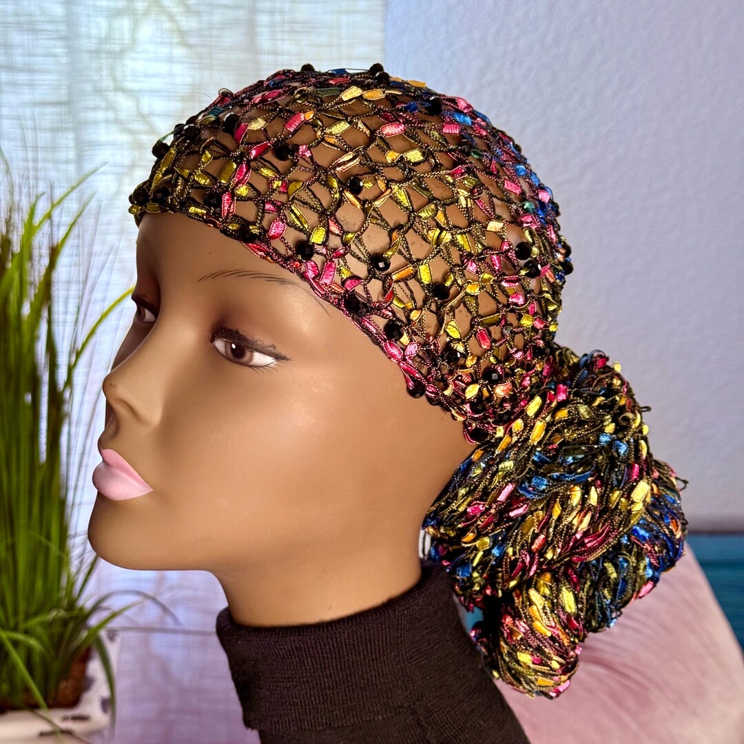 Beaded Sequin Head Wrap - With Shimmering Lace (black, Pink, Blue ...