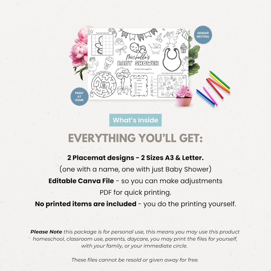 Baby Shower Kids Activity Sheet, Minimalist Baby Shower Games, Modern ...