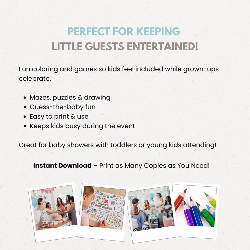Baby Shower Kids Activity Sheet, Minimalist Baby Shower Games, Modern ...