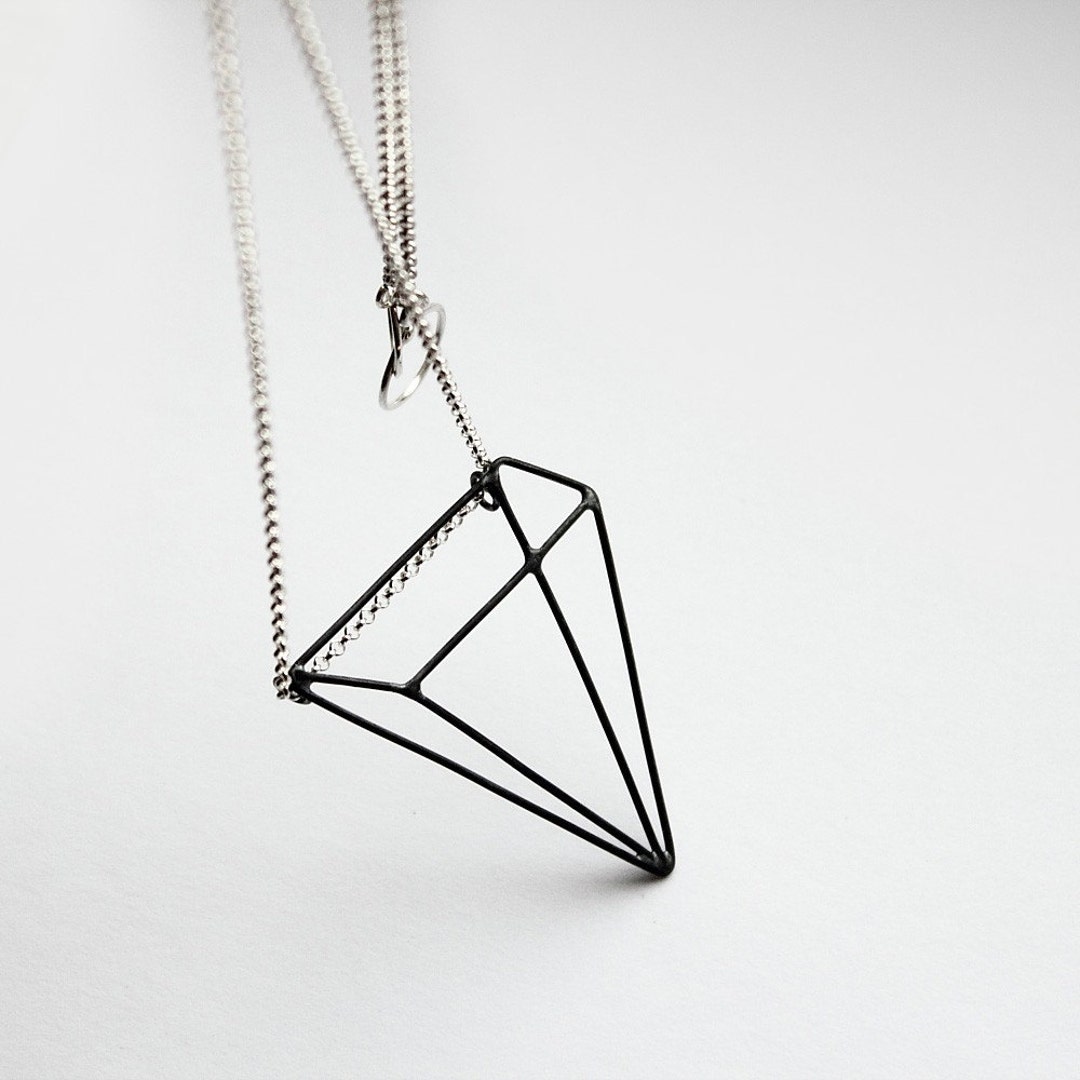 Pyramid Illusion Silver Necklace With Oxidized Pendant - Etsy