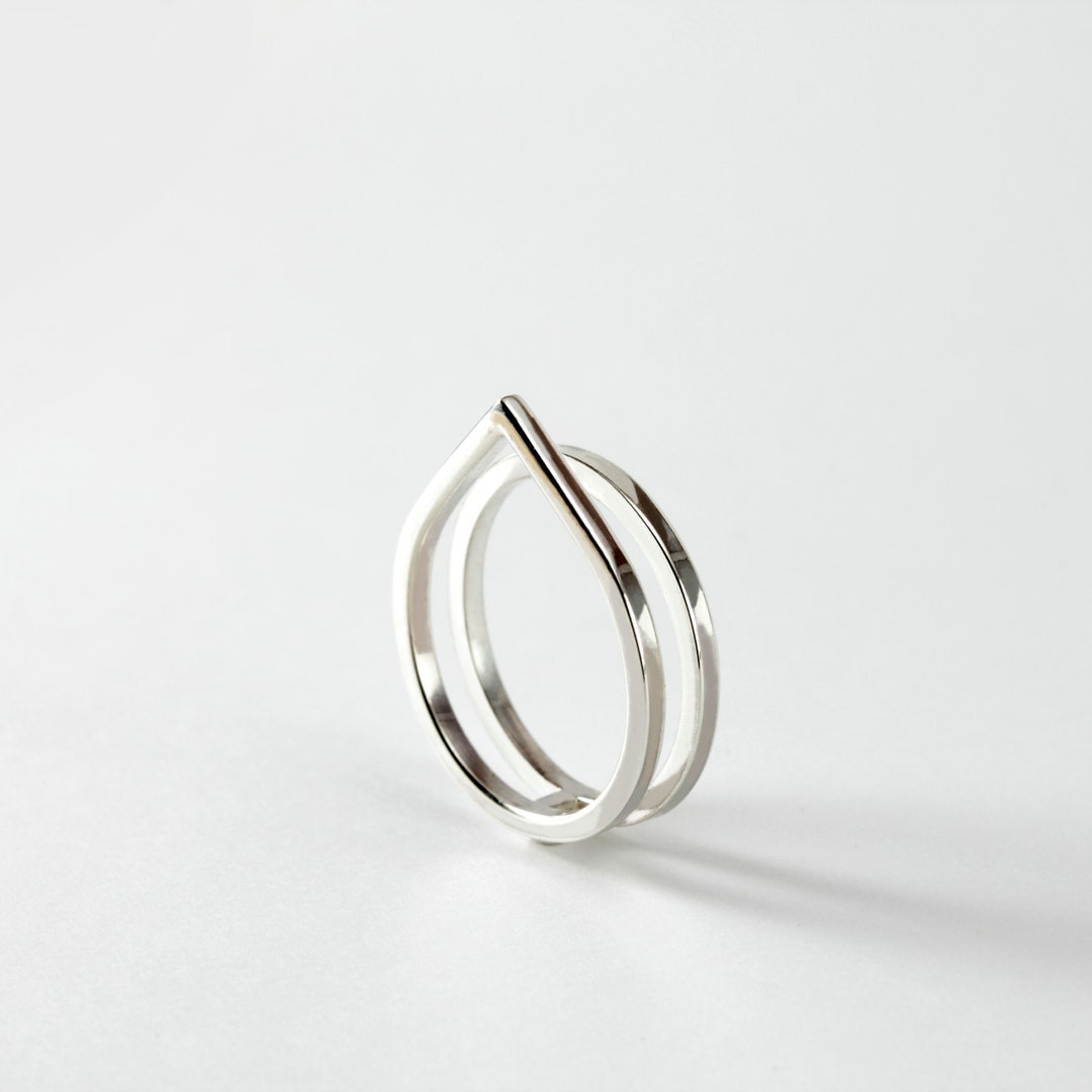 Paired - Silver Double Ring - Minimalist Sterling Silver Pointy Double ...