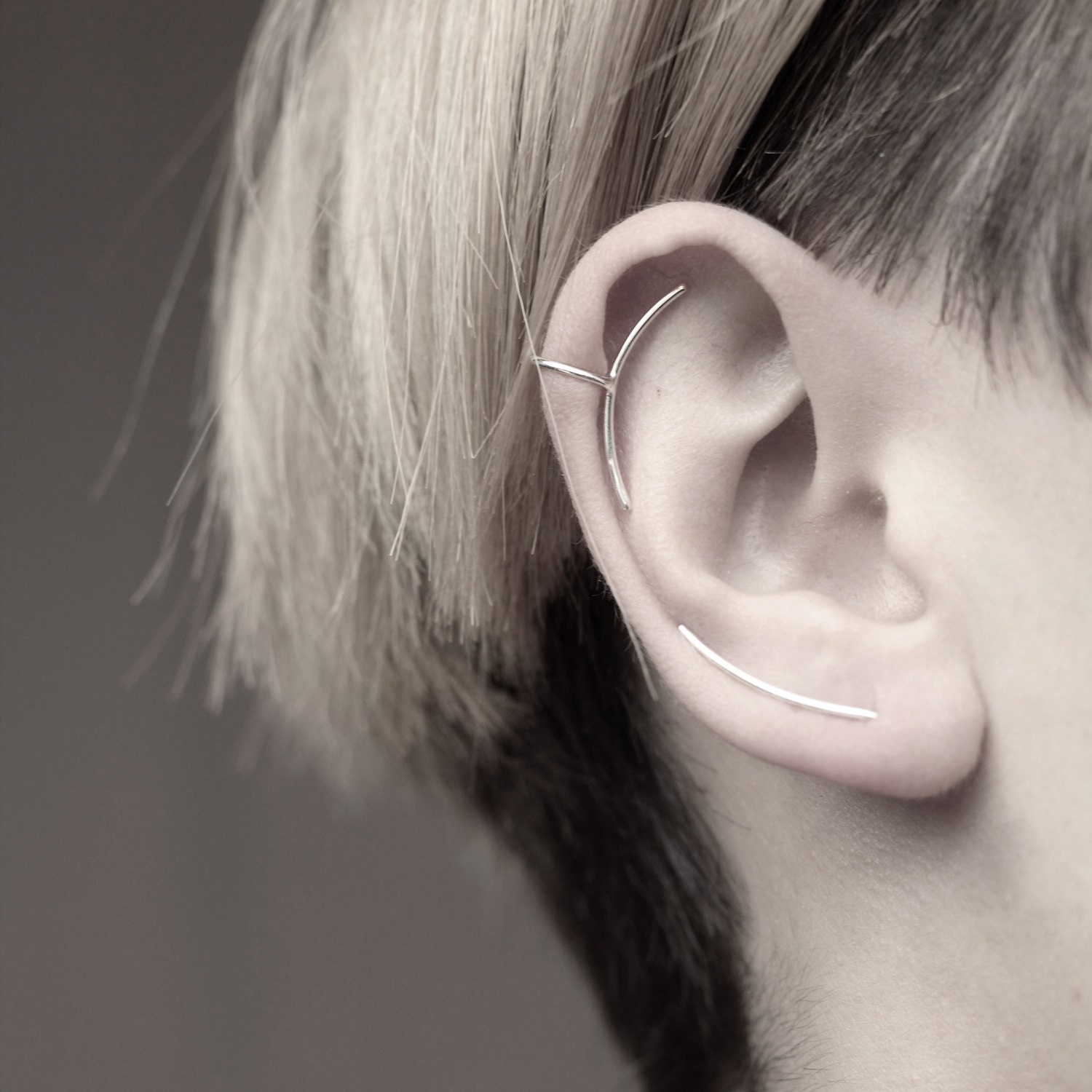 Circle & Line Silver Ear Cuff Sterling Silver Curved Ear - Etsy
