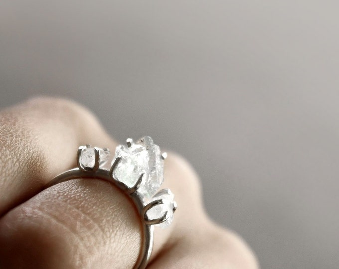 Boreal . Raw Aquamarine and Crystal Quartz Sterling Silver Ring - Etsy