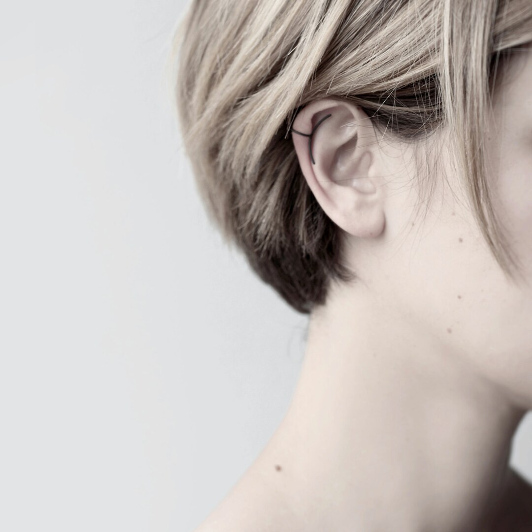 Circle & Line - Oxidized Silver Ear Cuff - Minimalist Unisex Oxidized ...