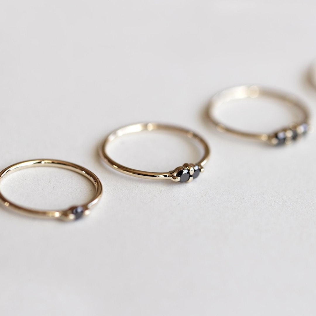 Paired Diamond Gold Ring - Natural Double Black Diamond Ring ...