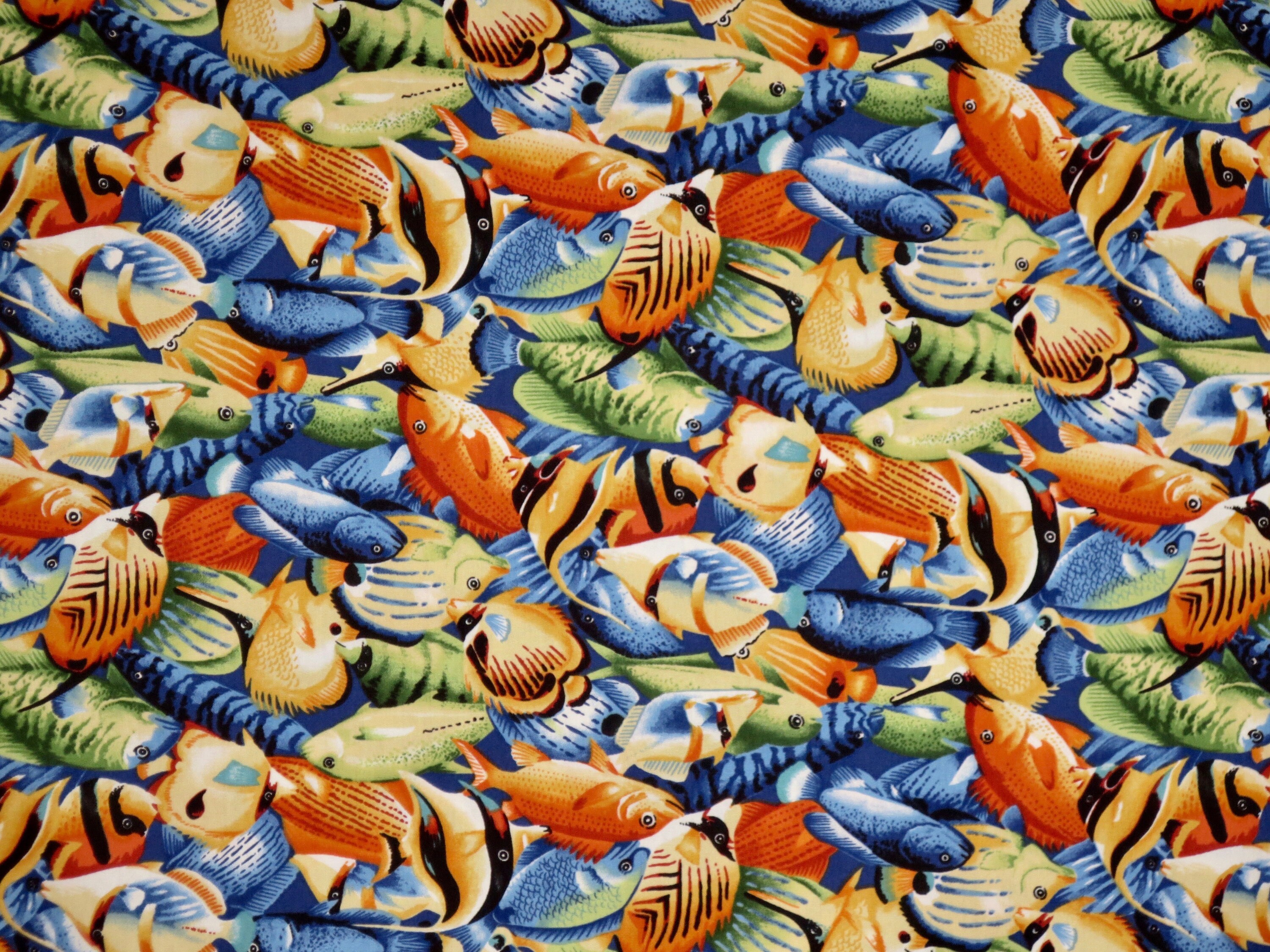 Colorful Packed Tropical Fish Print Pure Cotton Fabric from | Etsy