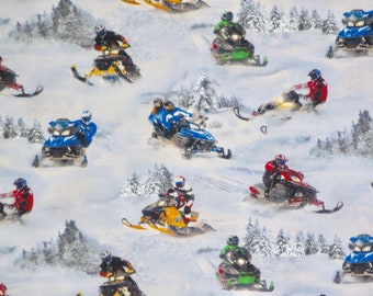 Snowmobiles Fabric Vintage Snowmobile Illustration Winter Outdoors ...
