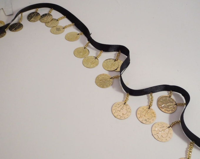 Shiny Gold Color Metal Coin Fringe Trim on Black Ribbonone - Etsy
