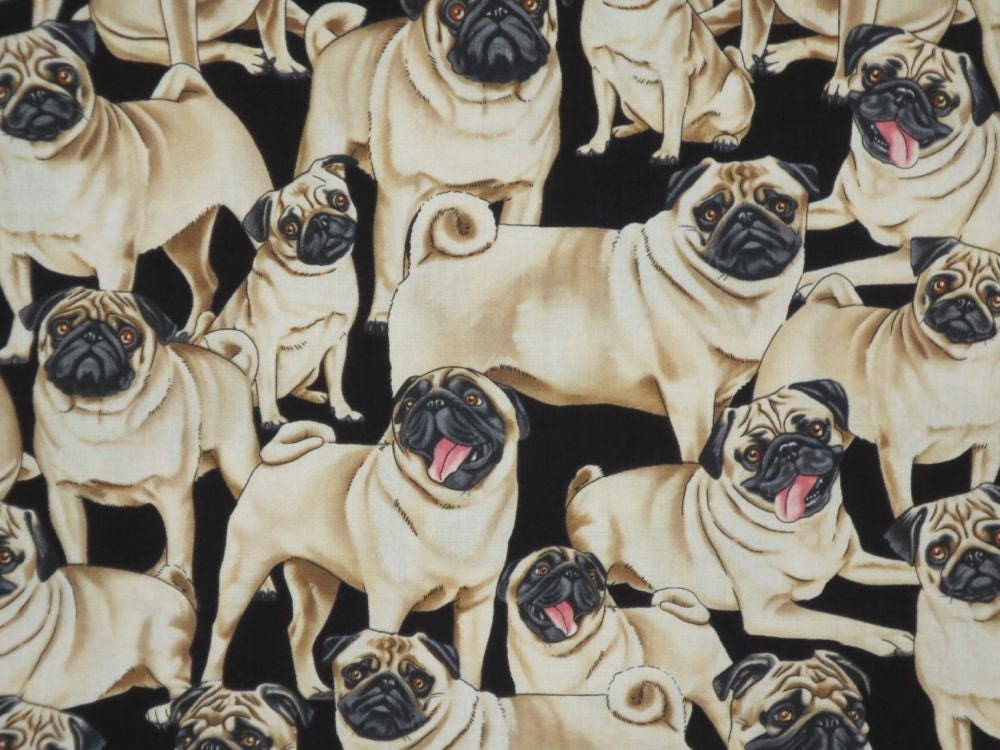 Packed Pug Pups on Black Pure Cotton Print Fabric From - Etsy