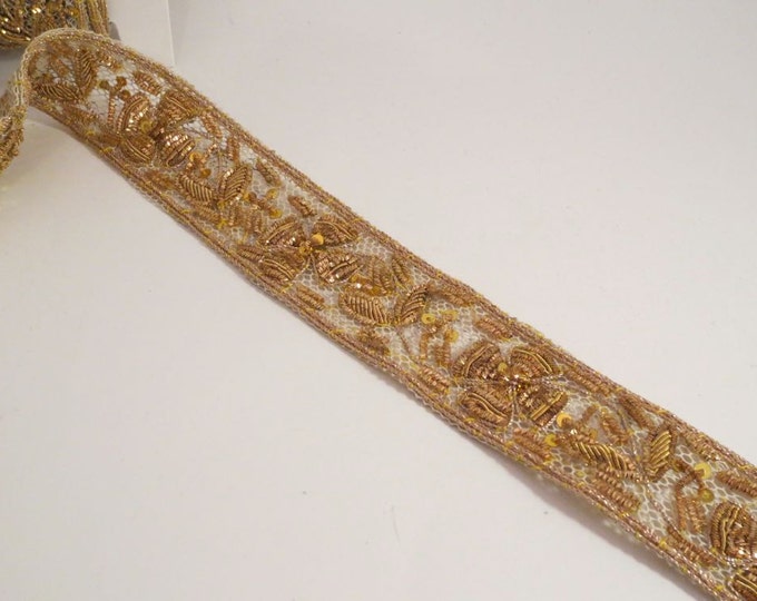 Gold Bullion on Mesh Hand Beaded Trimby the Yard - Etsy