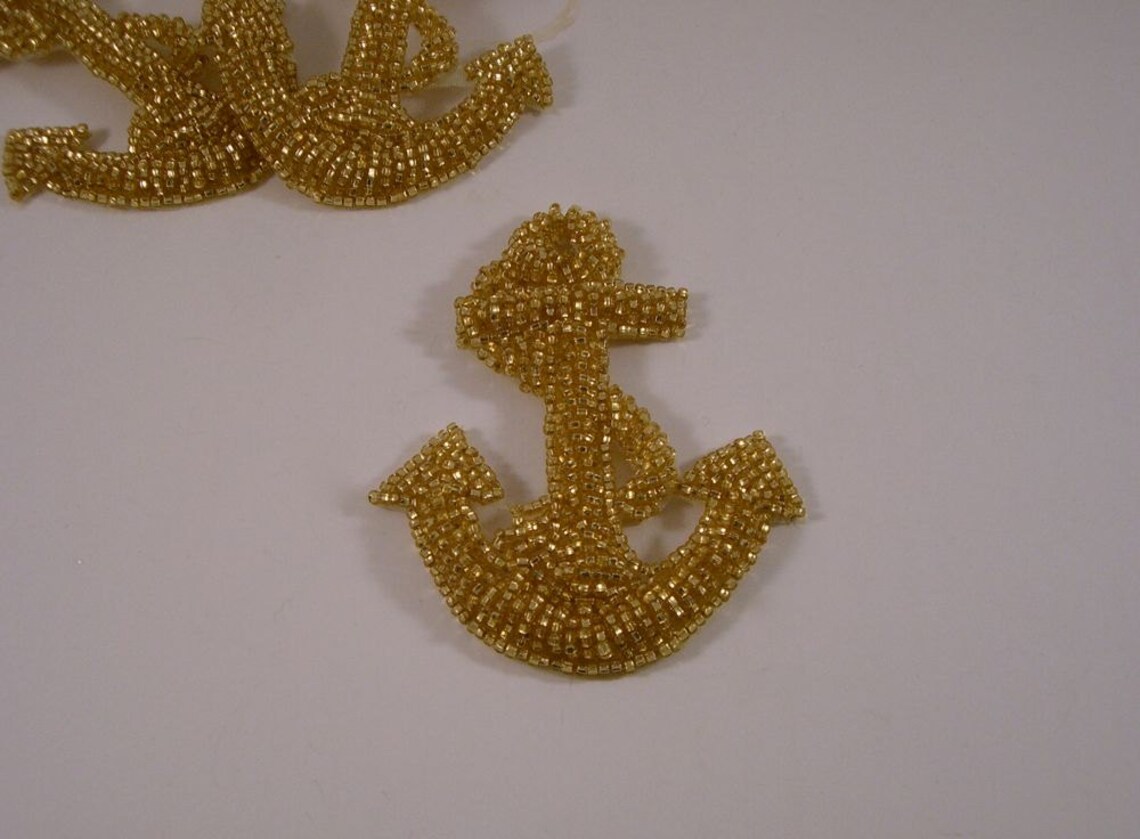 SMALL GOLD Beaded Anchor Crest Applique--one Piece - Etsy