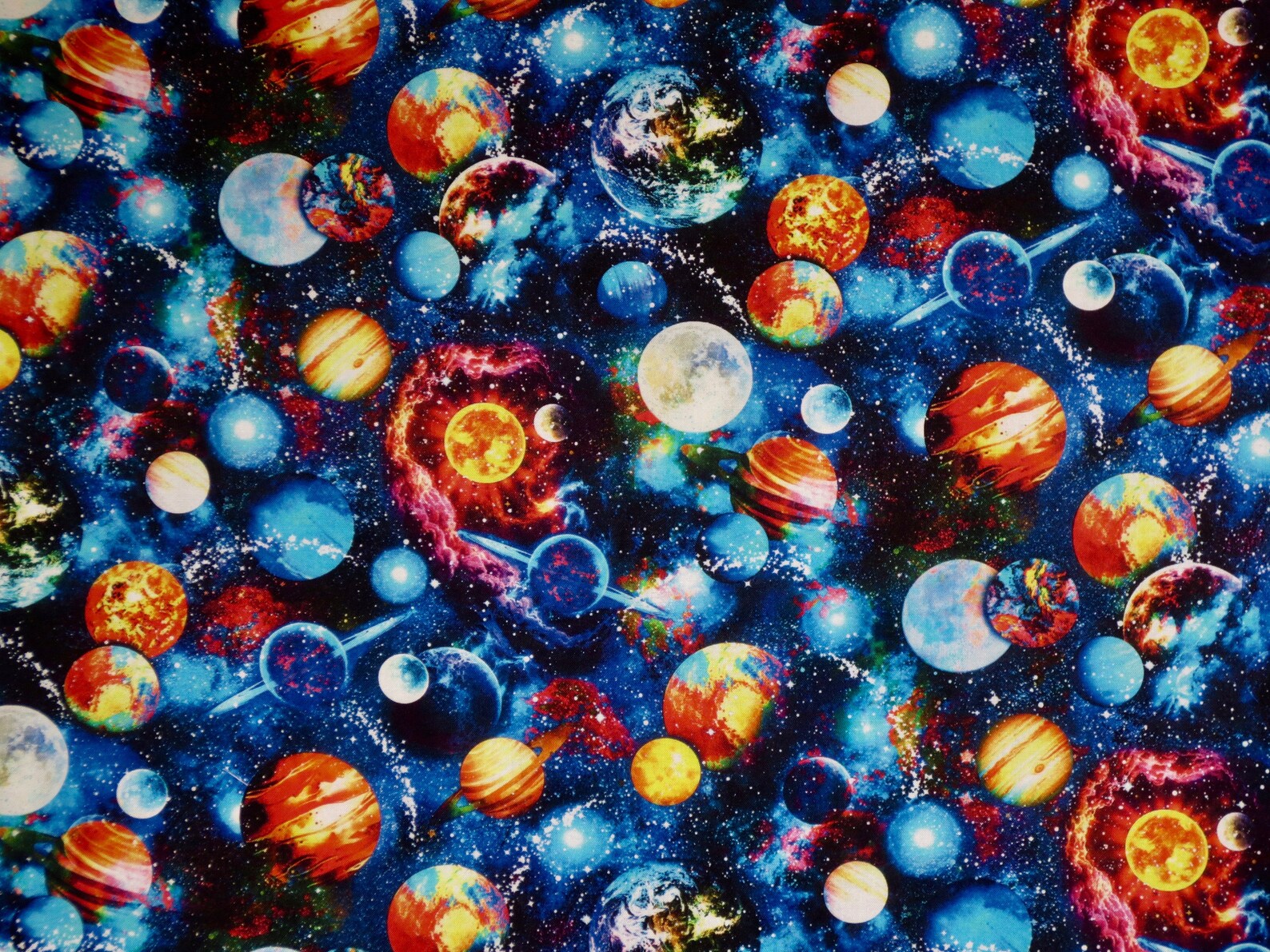 Colorful Planets Funky Outerspace Print Pure Cotton Fabric From ...
